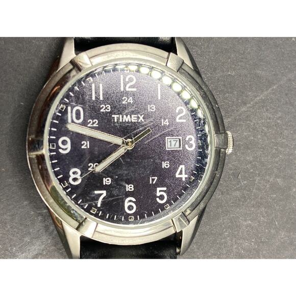 Timex | Accessories | Timex Men Easy Reader Silver Tone Black Dial Date ...